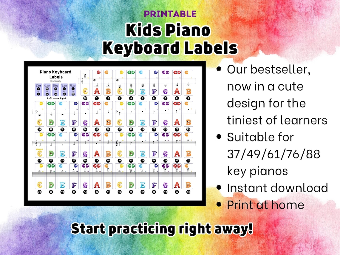 Kids Piano Keyboard Labels - Piano Stickers for Beginners - Print, Cut ...