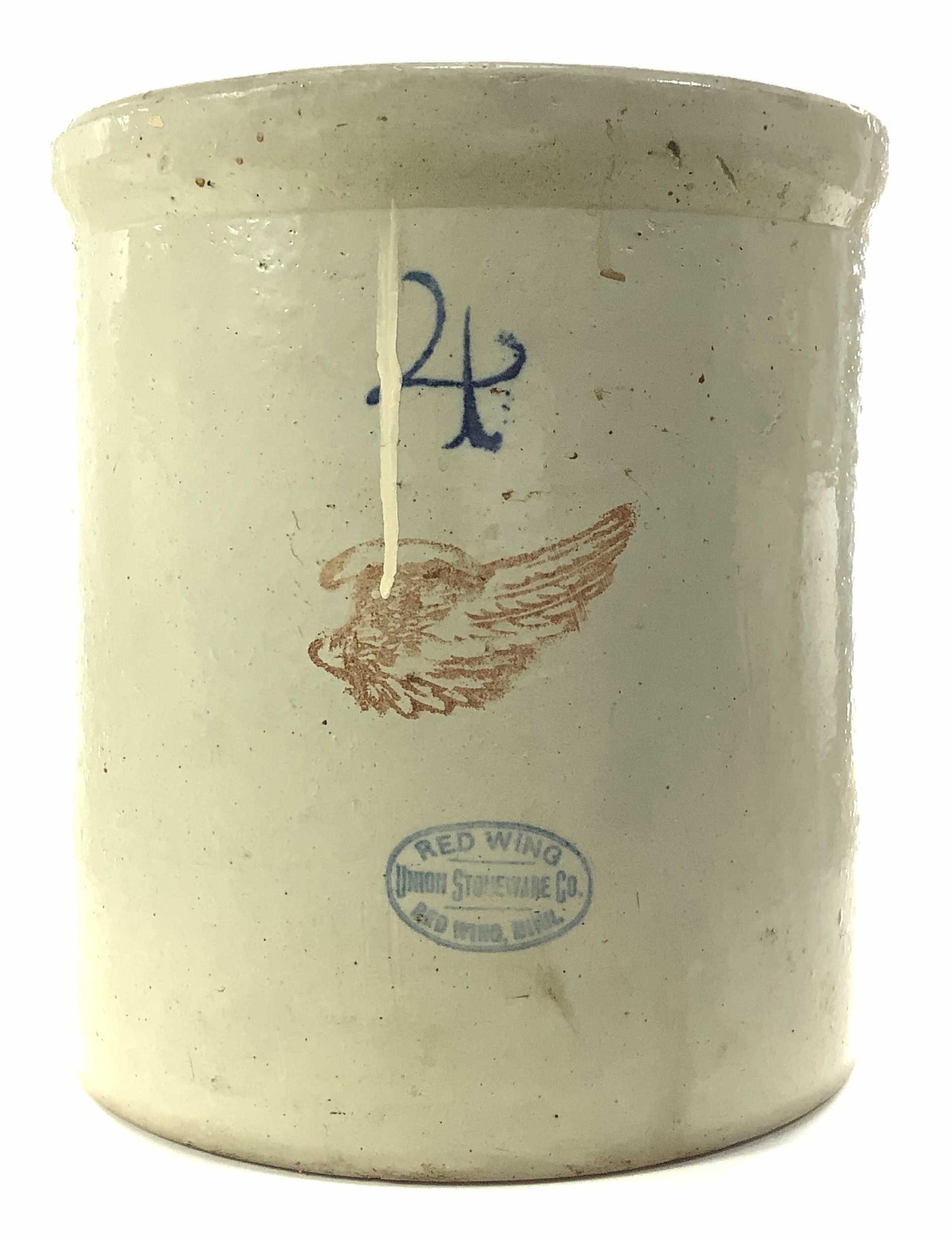 Antique 4 Gallon Red Wing Union Stoneware Minnesota Large Crock Pottery ...