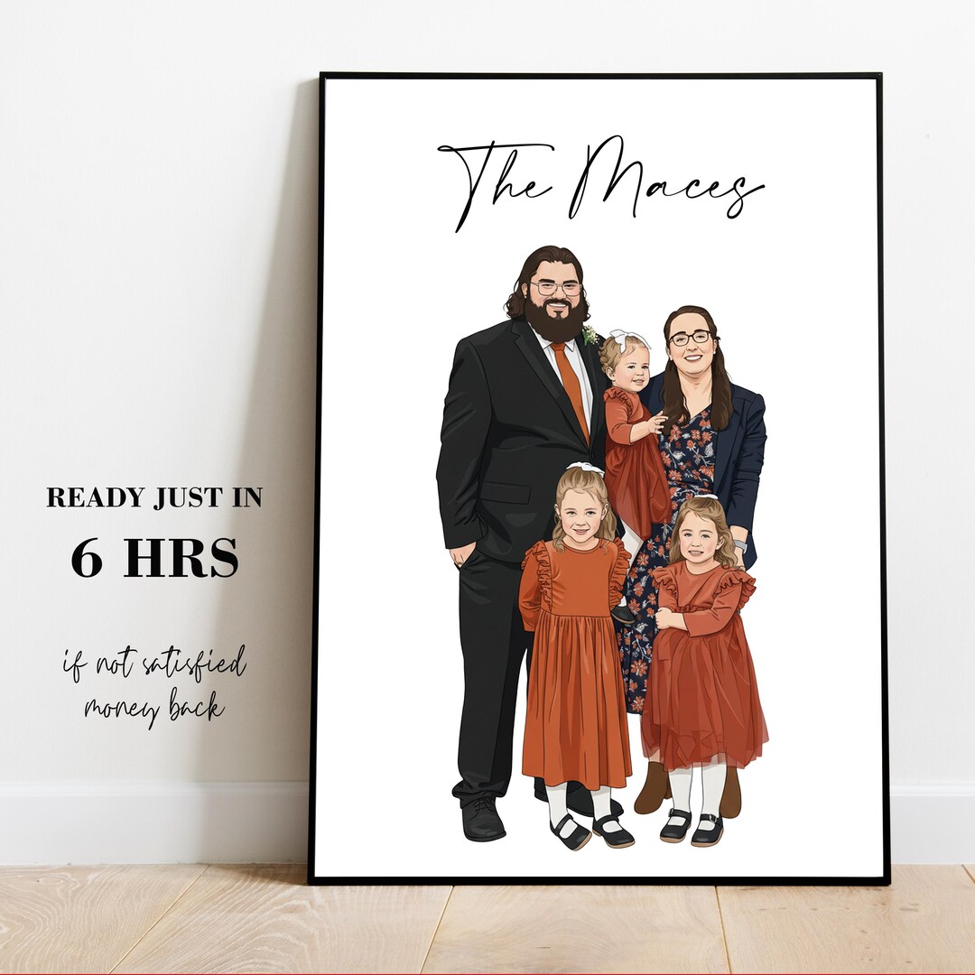 Custom Cartoon Family Portrait, Drawing Illustration From Photo ...