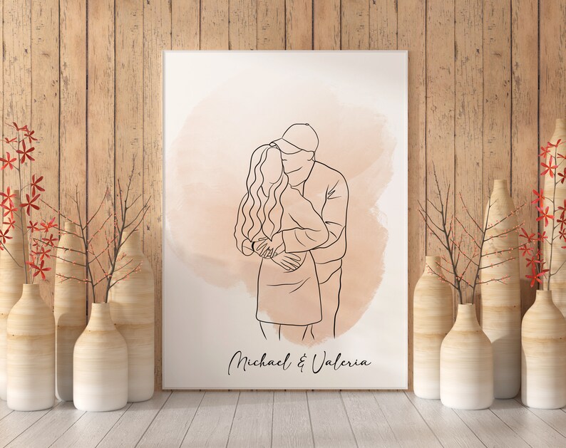 Custom Line Drawing First Anniversary Gift Portrait From - Etsy