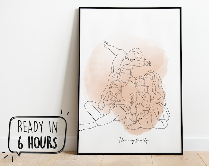 Custom Family Line Drawing, Family Portrait, Custom Line Art, Mothers ...