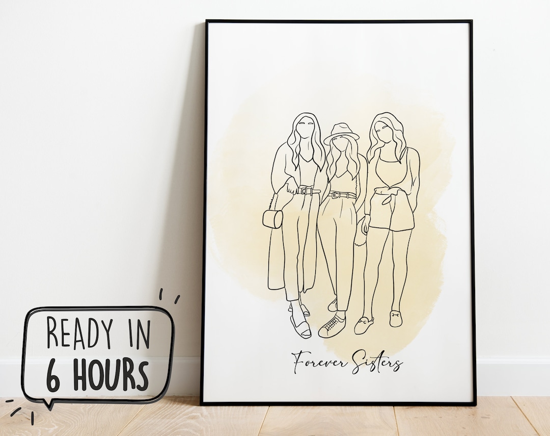 Family Portrait From Photo, Personalized Line Art, Custom Friend Line ...