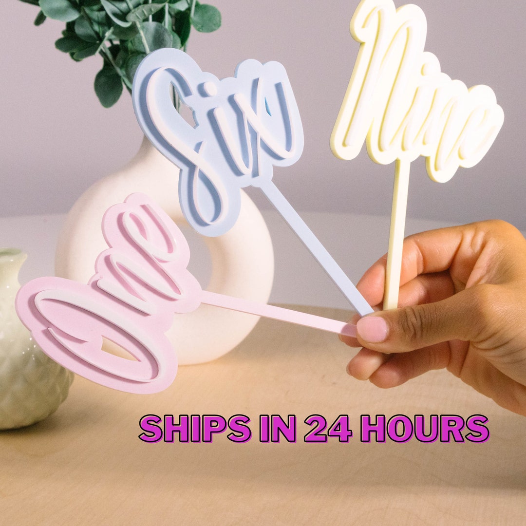 Cake Topper Acrylic With Cursive Writing Pastel Colors Number or Name ...
