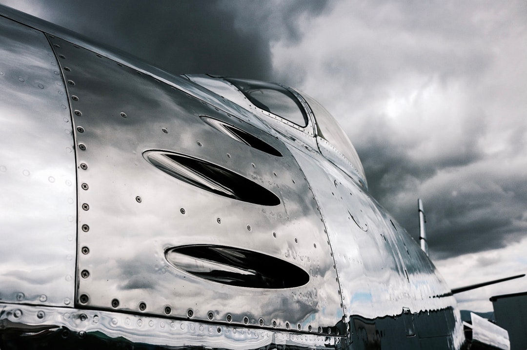 F86 Saber Fighter Jet Dramatic Sky With Chrome Polished Metal ...