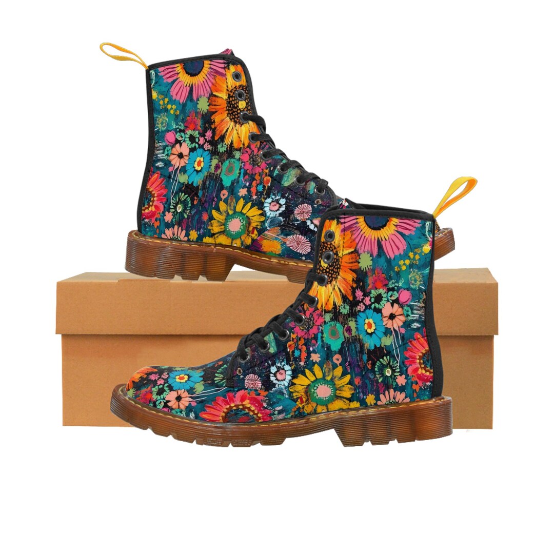 Colourful Indian Ethnic Women's Canvas Boots,aesthetic Boots ,vegan ...