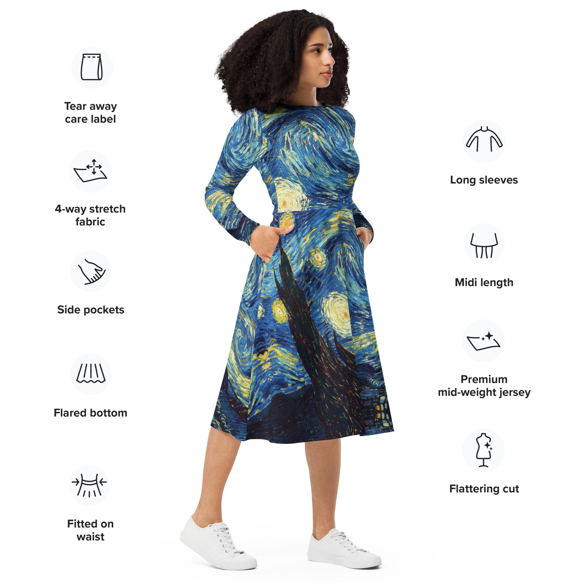 Starry Night Dress - A-line Evening Gown With Van Gogh's Inspired Print ...