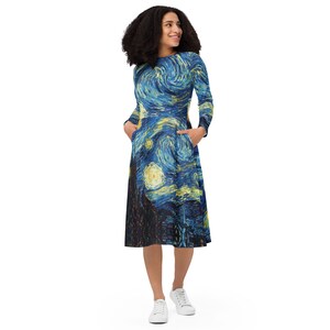 Starry Night Dress - A-line Evening Gown With Van Gogh's Inspired Print ...