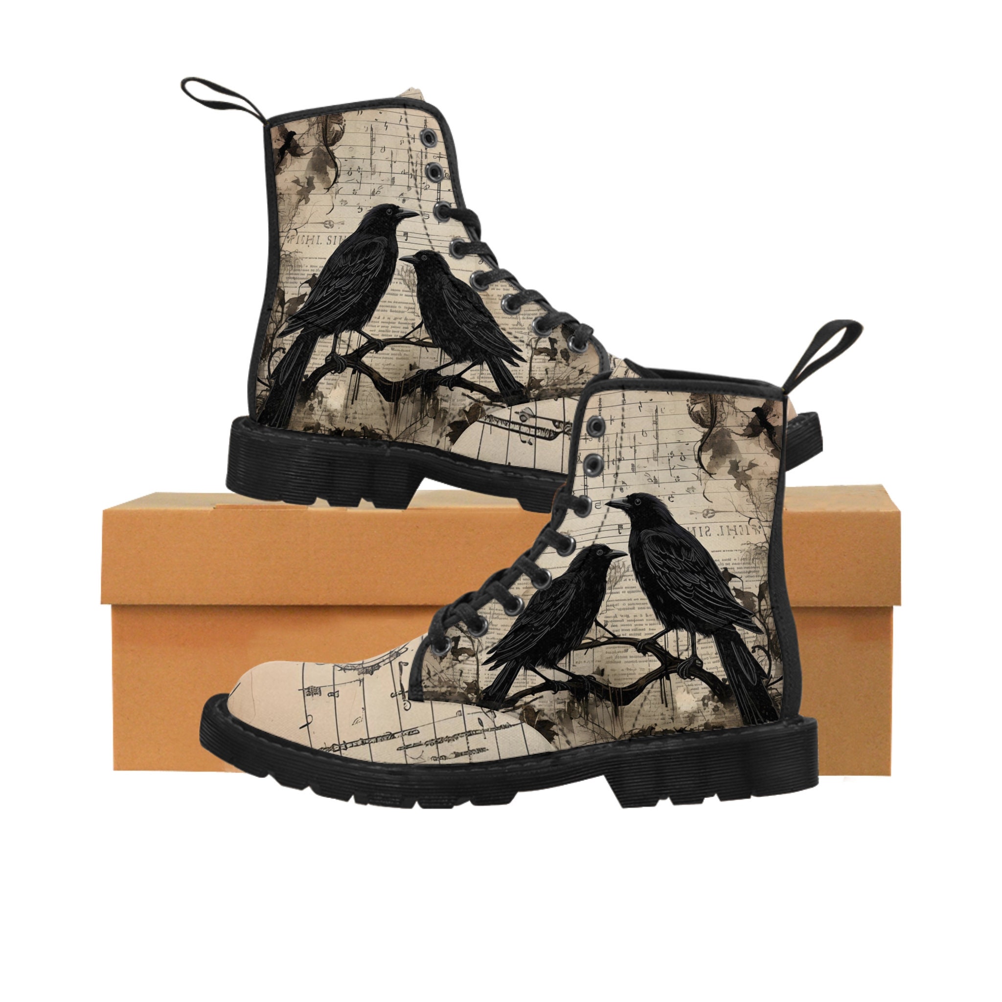 Crow Witchy Men's Canvas Boots, Goth Boots, Raven Witchcraft Boots sold ...
