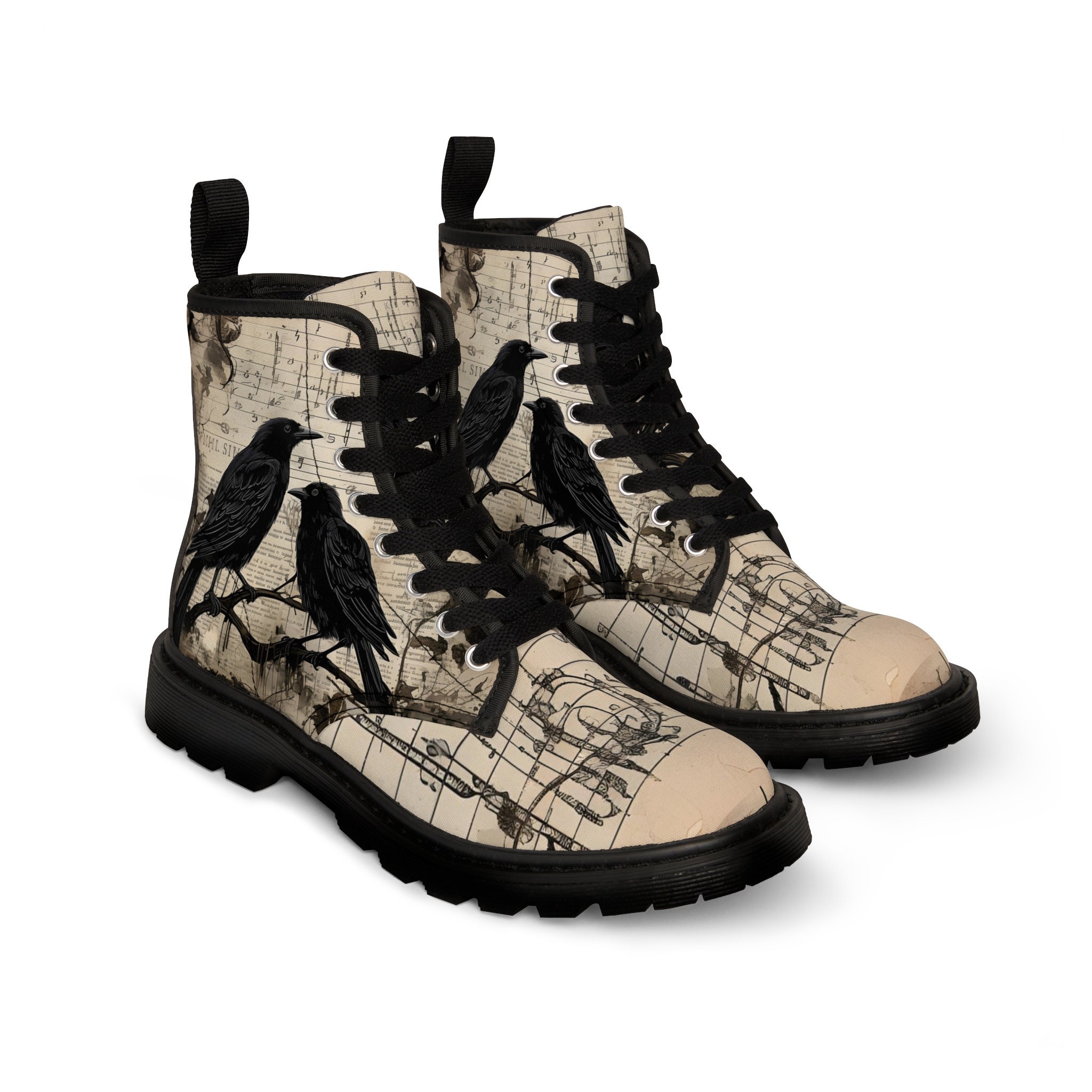 Crow Witchy Men's Canvas Boots, Goth Boots, Raven Witchcraft Boots sold ...