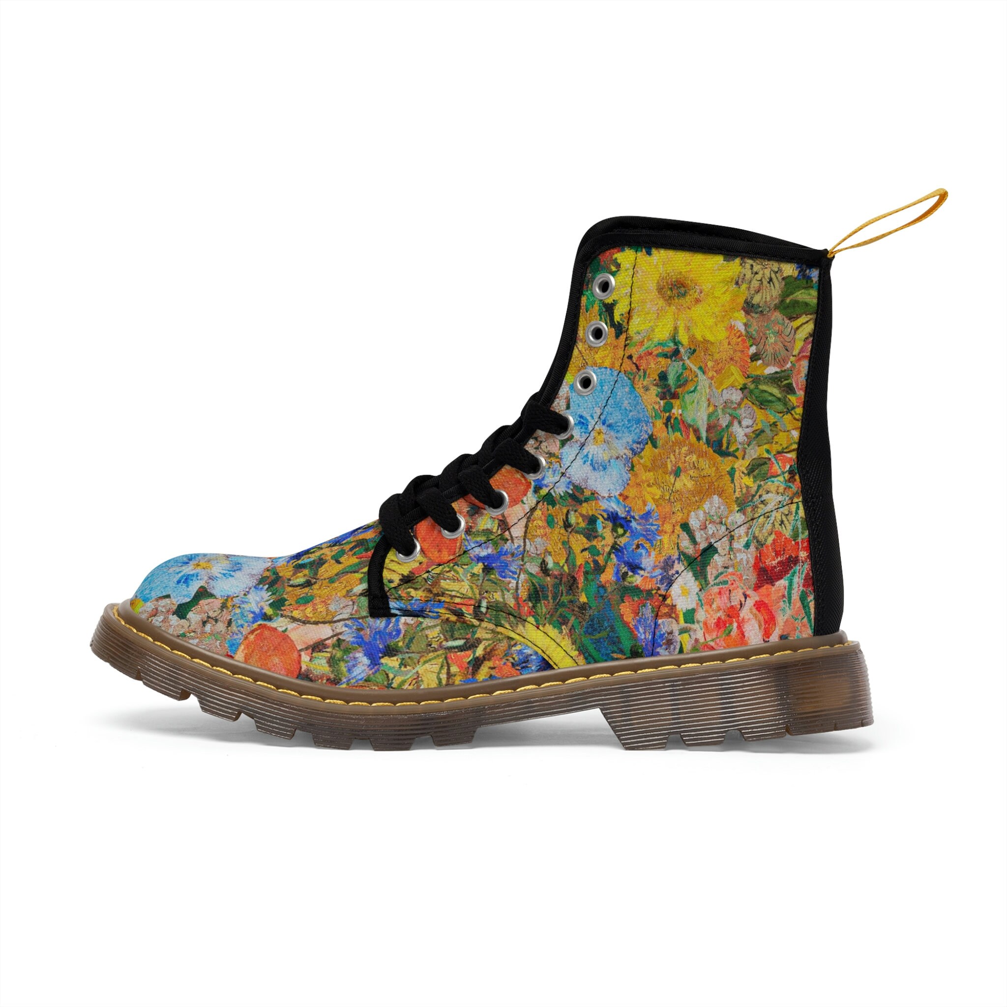 Vintage Floral Womens Canvas Boots ,all Over Aesthetic Art Women's ...