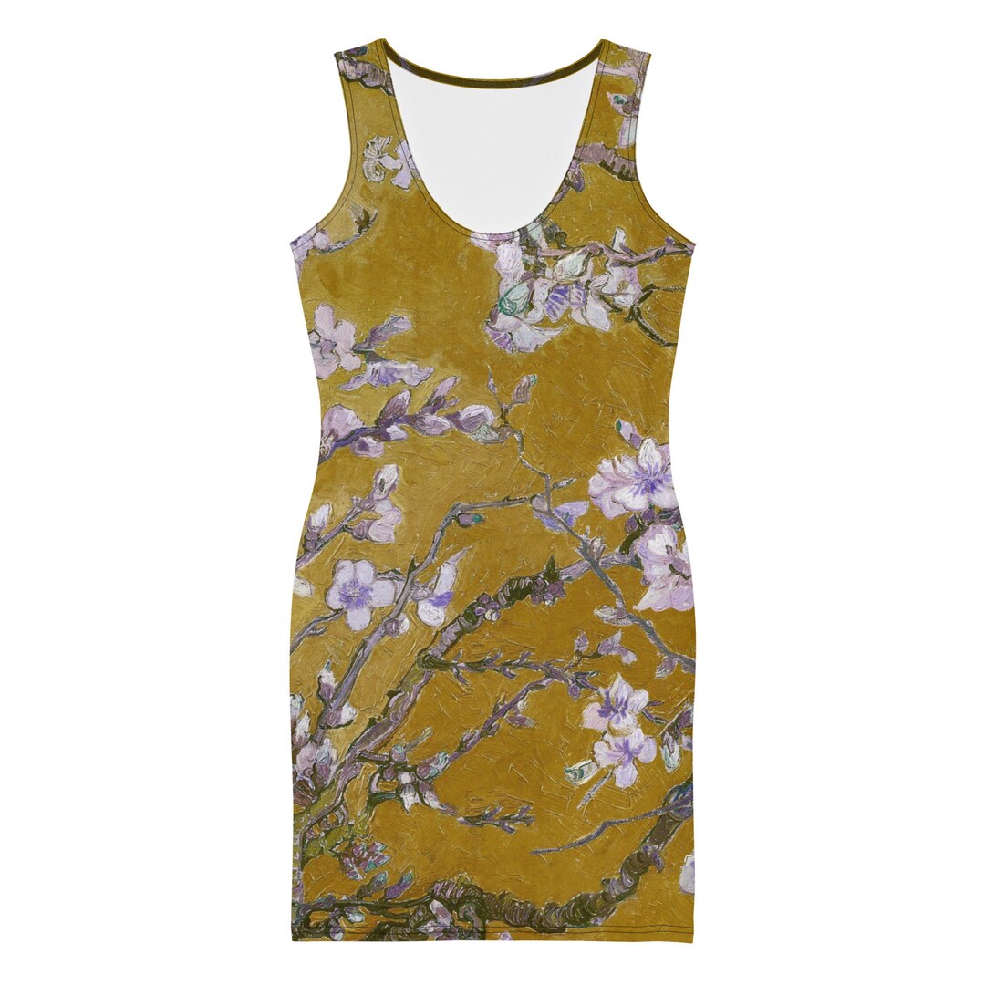 Gold Floral Almond Blossom Sublimation Cut & Sew Dress,all Over Print ...