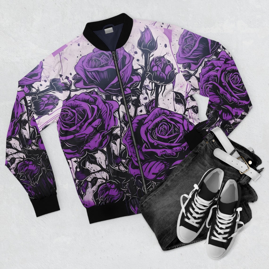 Purple Roses Bomber Jacket ,men's AOP Bomber Jacket,vintage Flowers ...