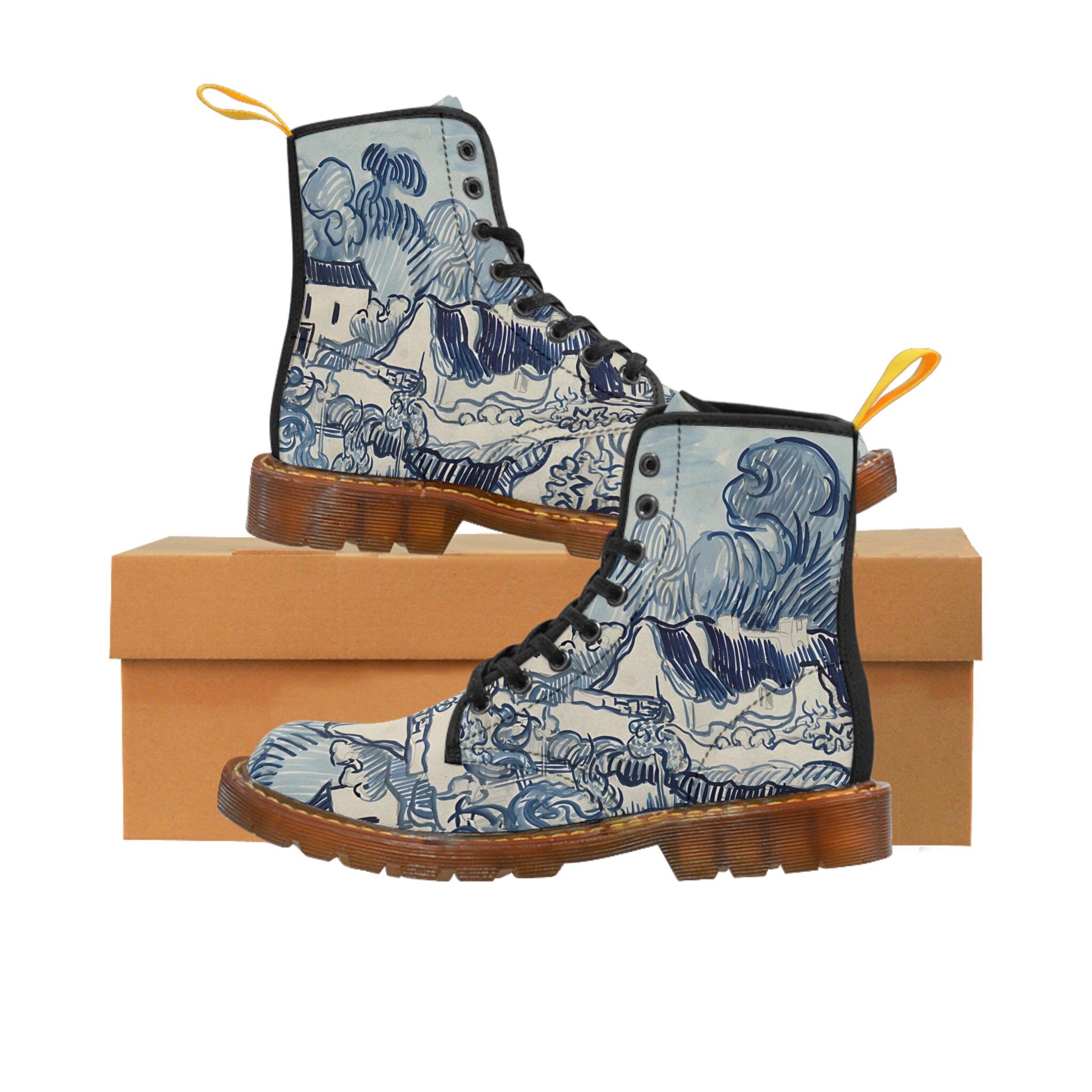 Van Gogh Women's Canvas Boots,aesthetic Boots ,vegan Leather, Boho Chic ...