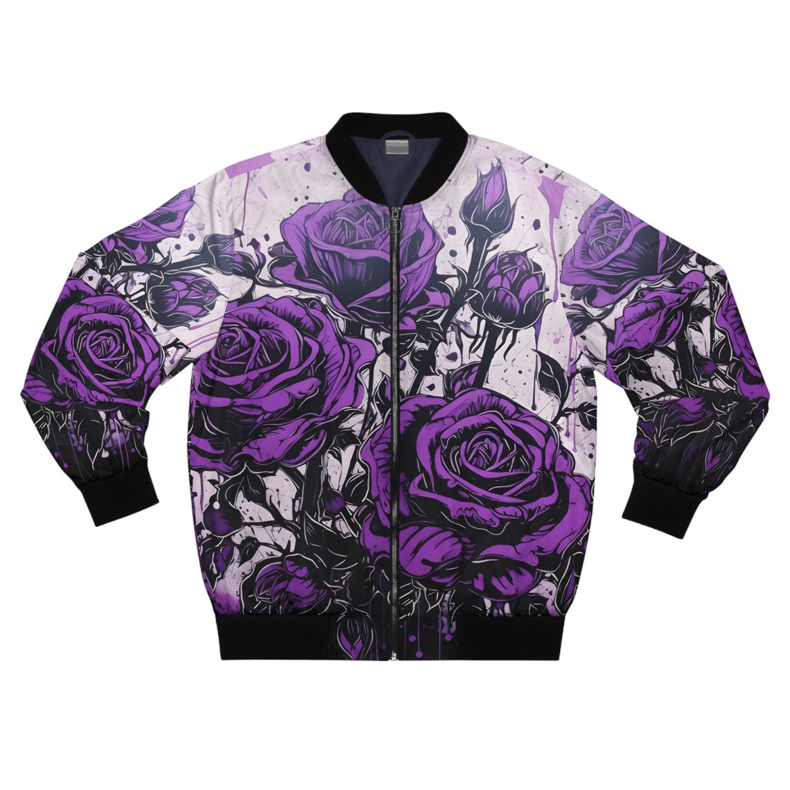 Purple Roses Bomber Jacket ,men's AOP Bomber Jacket,vintage Flowers ...