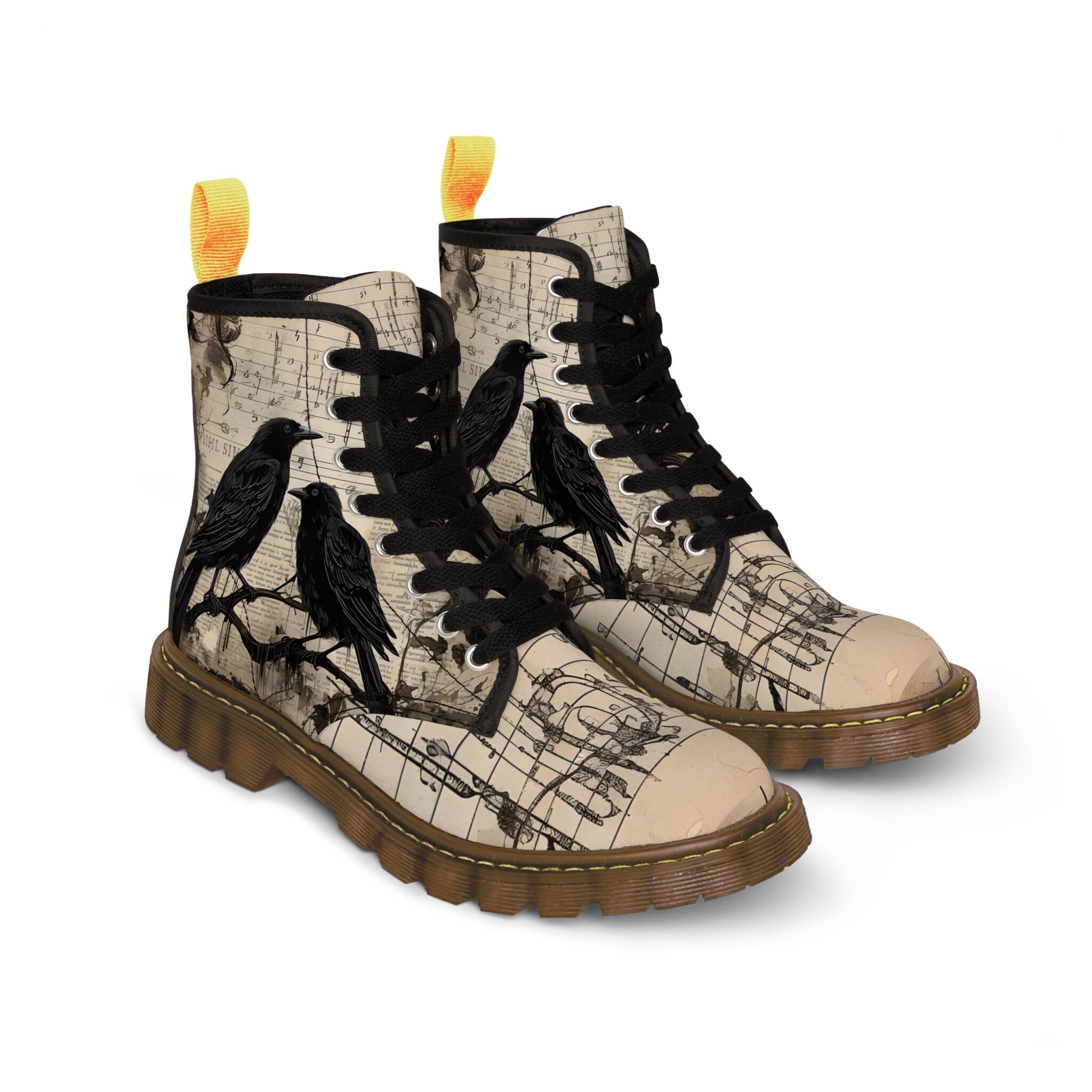 Crow Witchy Men's Canvas Boots Goth Custom Boots Raven - Etsy
