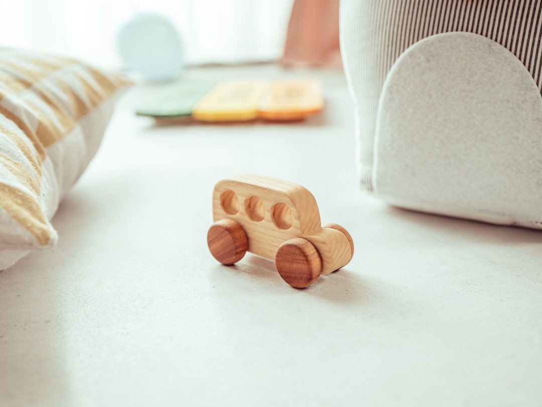 Wooden Toy Minibus Colorless Natural Paintable Solid Wood Baby Child ...