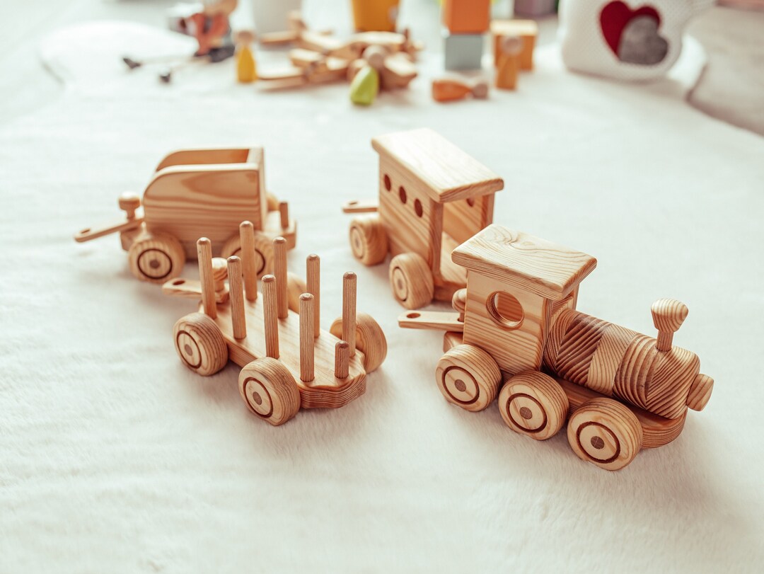 Wooden Toy Train Colorless Solid Paintable Natural Wooden Toy Train Set ...