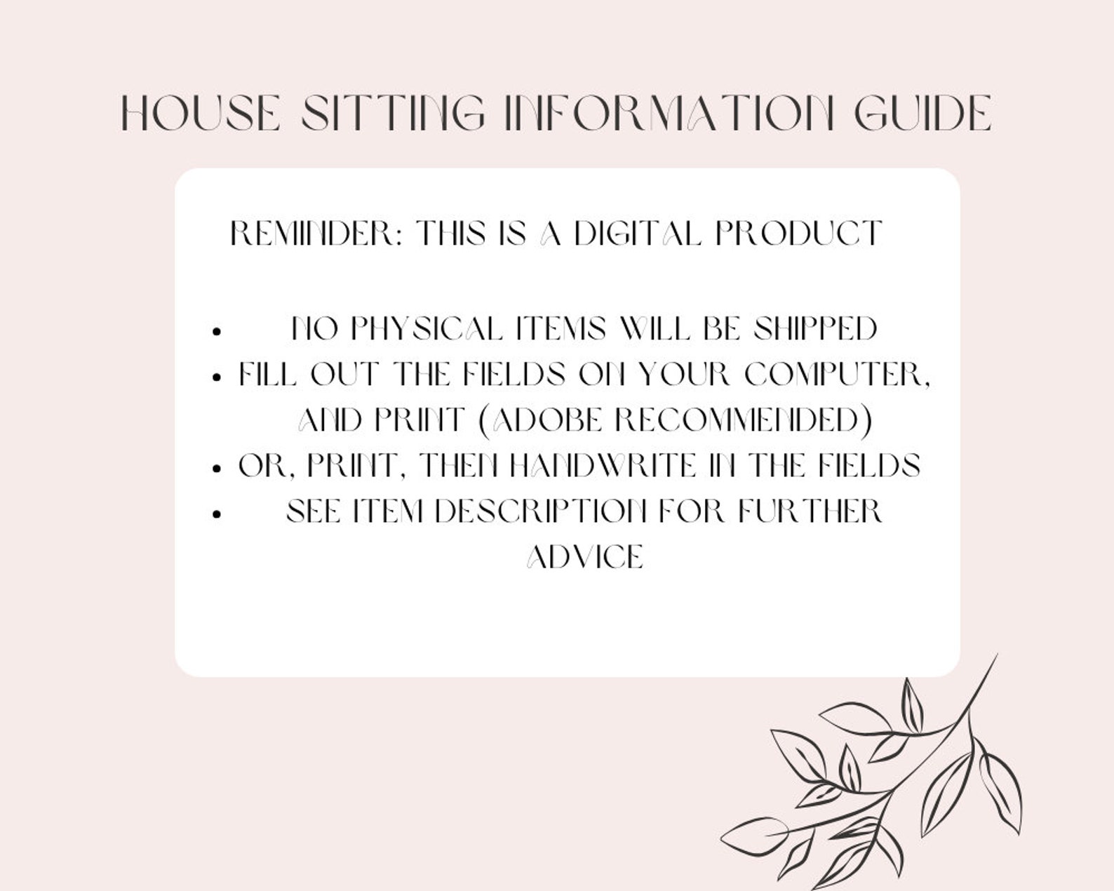HOUSE SITTING GUIDE | Fillable Fields | Instant Download - Etsy