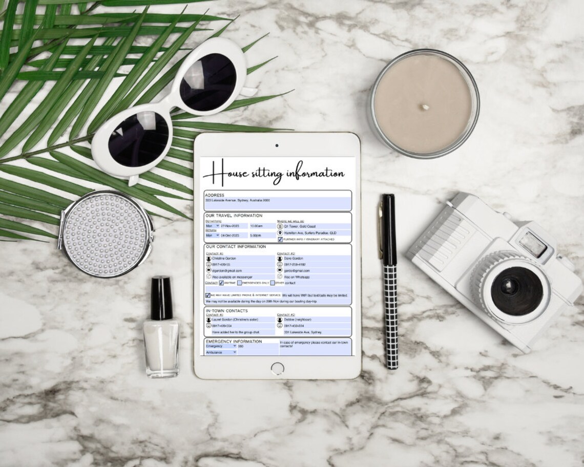 HOUSE SITTING GUIDE | Fillable Fields | Instant Download - Etsy