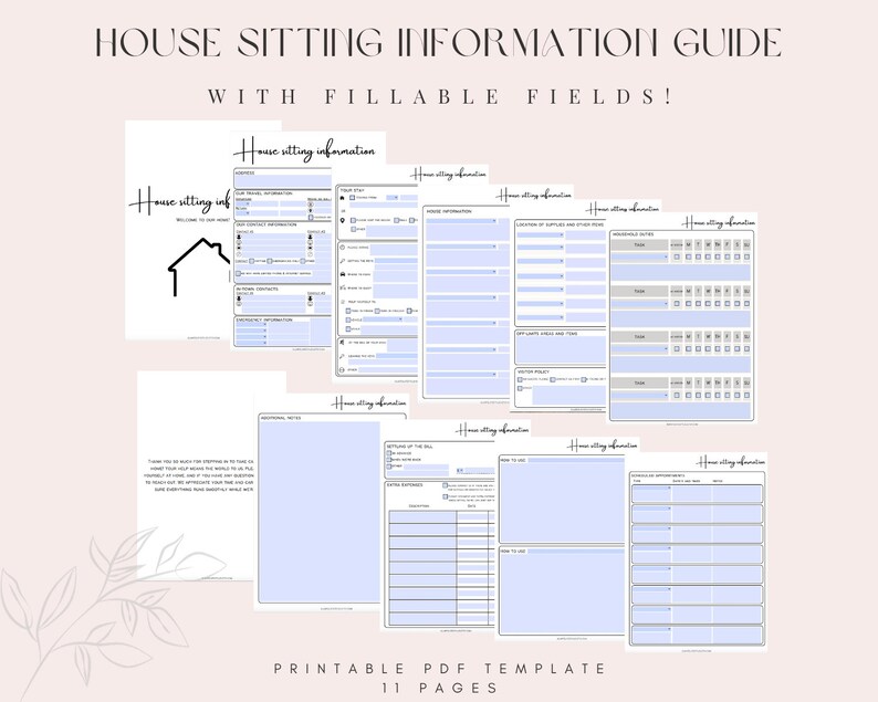 HOUSE SITTING GUIDE | Fillable Fields | Instant Download - Etsy