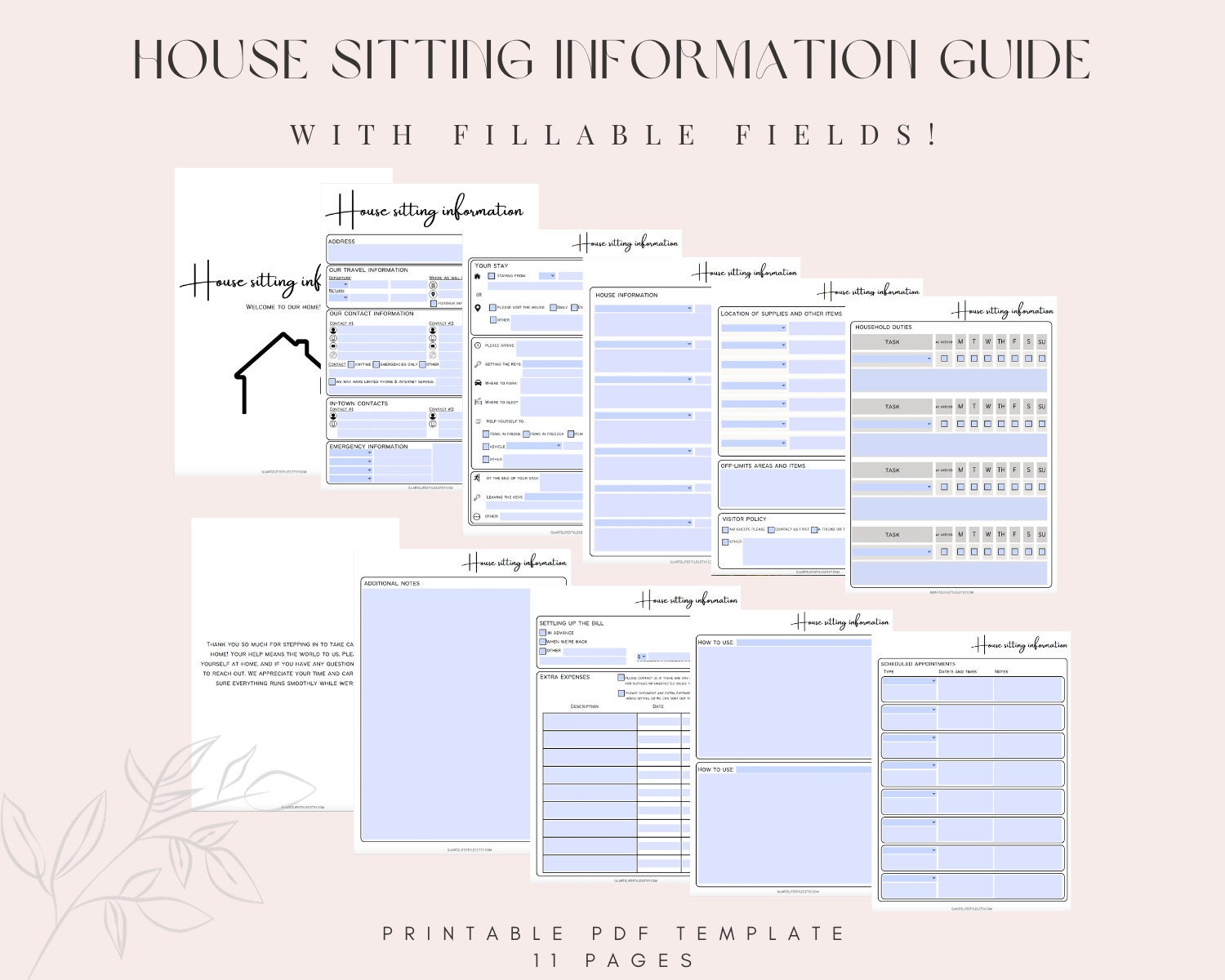 HOUSE SITTING GUIDE | Fillable Fields | Instant Download - Etsy