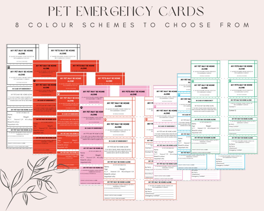 Pet Emergency Cards | My Pet May Be Home Alone Cards | PDF Printable - Etsy