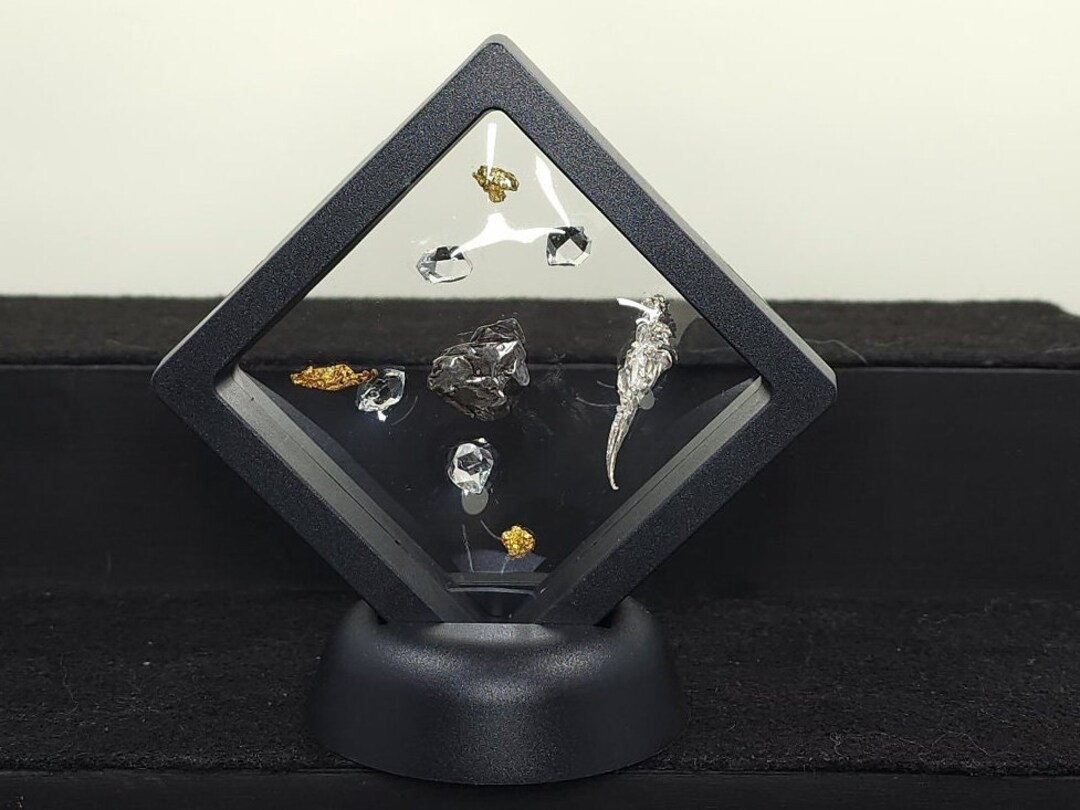 Shadow Box With Herkimer Diamonds, Gold, Crystalline Silver, and Campo ...