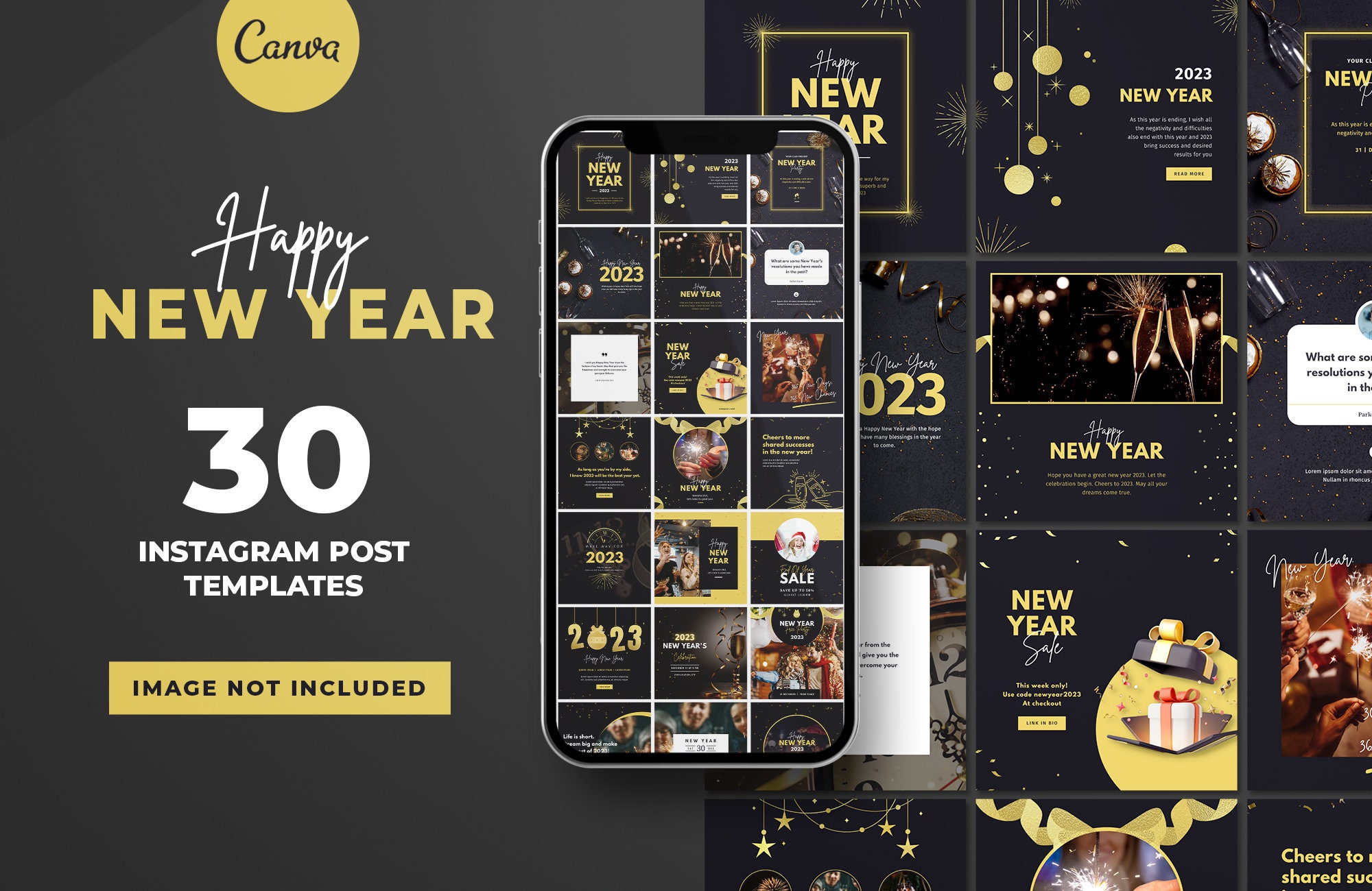 Happy New Year Instagram Post Templates for Canva Happy New - Etsy
