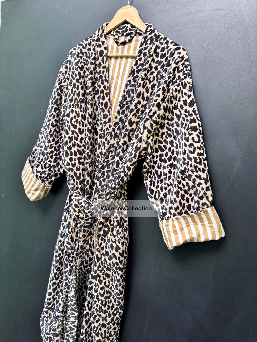 Tiger Print Velvet Robe Unisex Cotton Velvet Robe, Velvet Kimono Robes ...