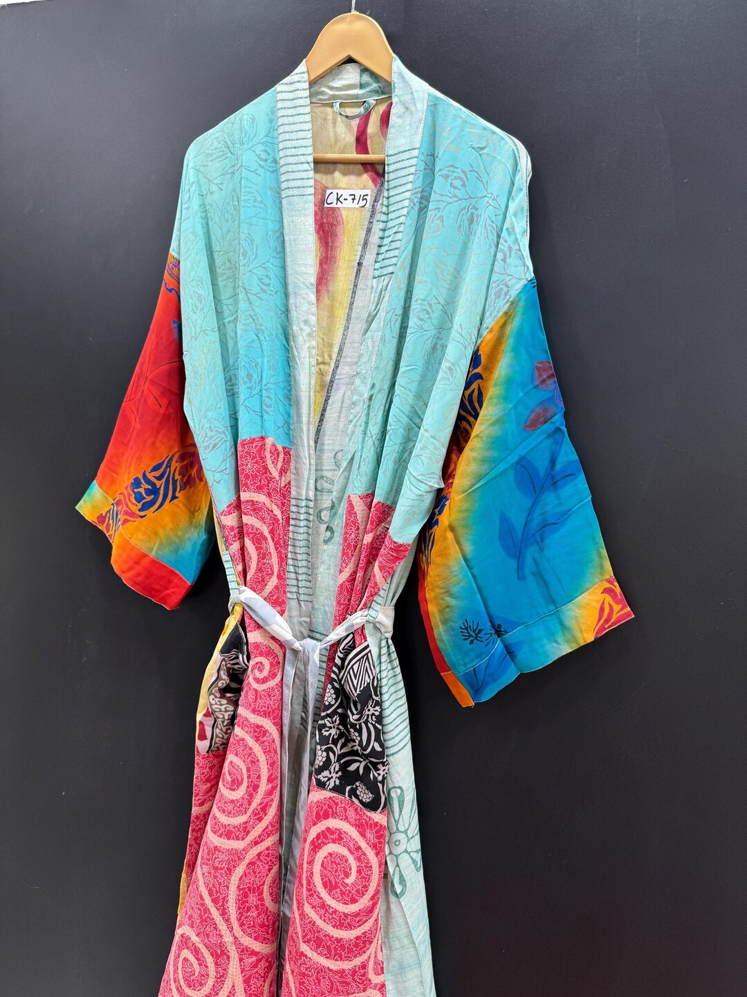 Unisex Wear Recycle Silk Sari Women's Kimono Robe, Crepe Silk Kimono ...
