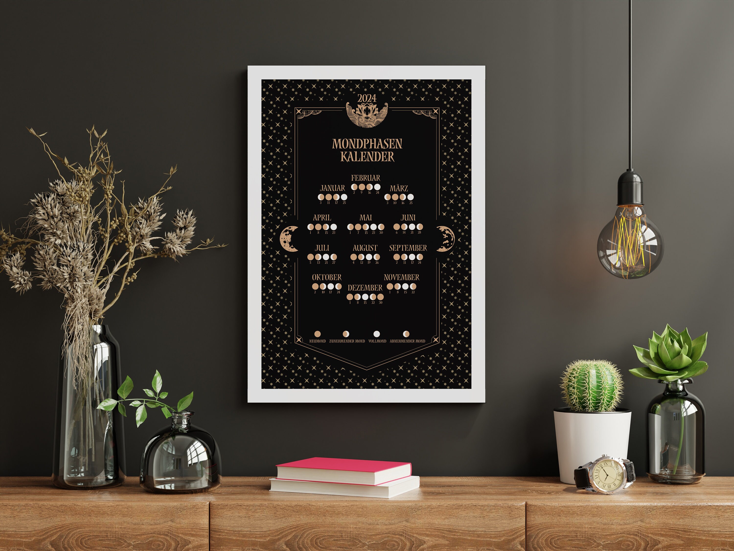 Moon Phase Calendar 2024 German / Vintage Wall Decoration - Etsy