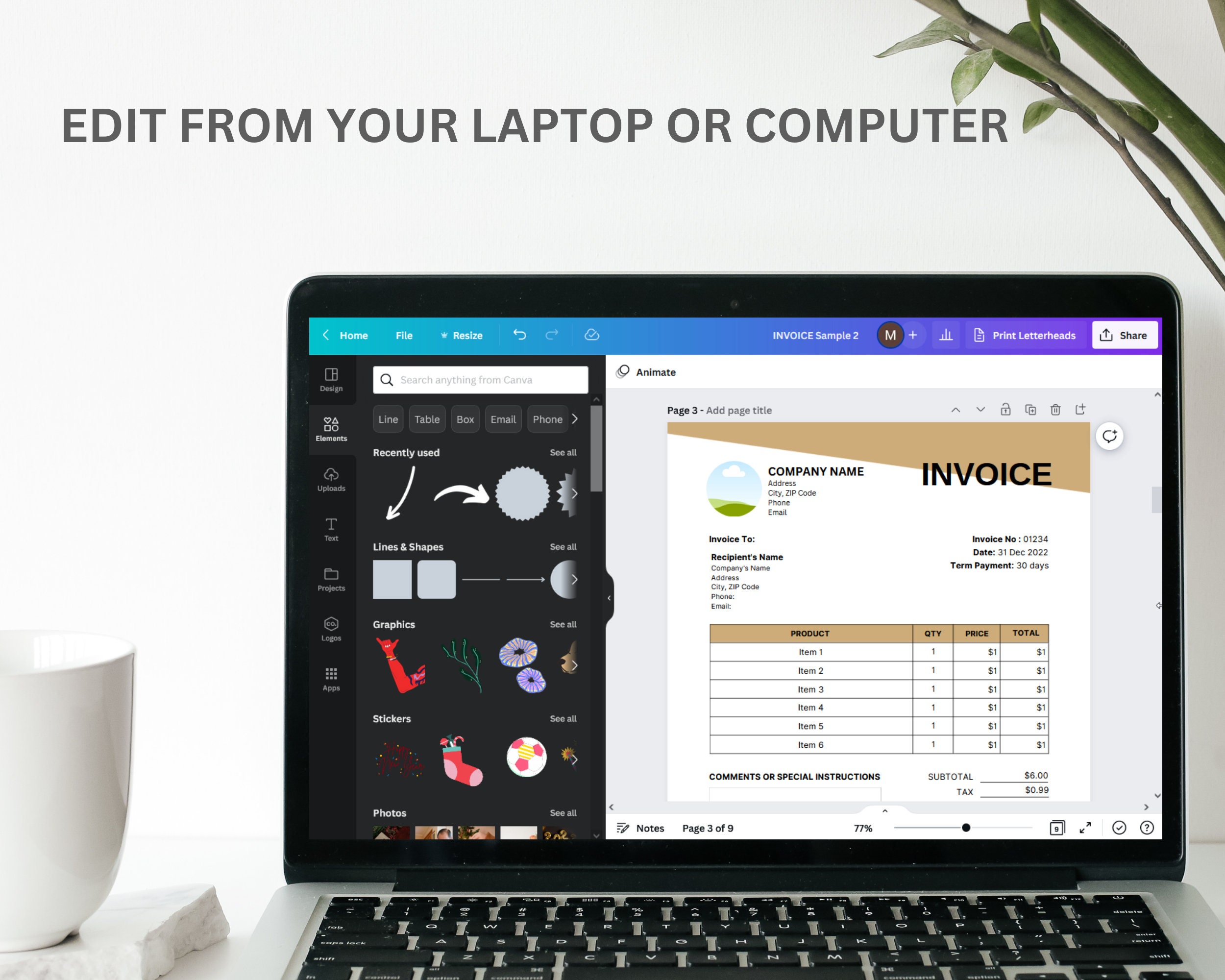 Canva Template Invoice Template Printable Invoice Editable Template ...