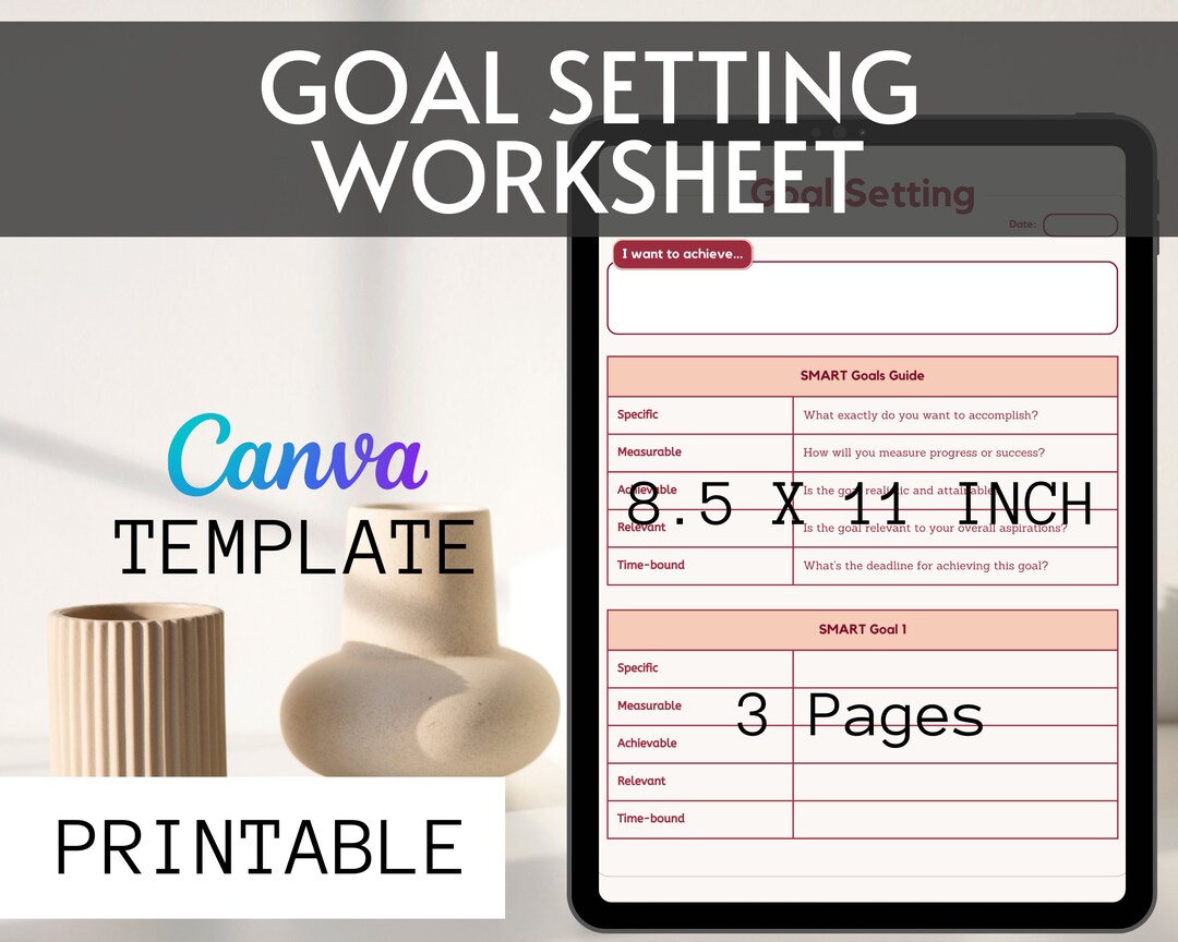 Printable Goal Setting Worksheet Template SMART Goals - Etsy