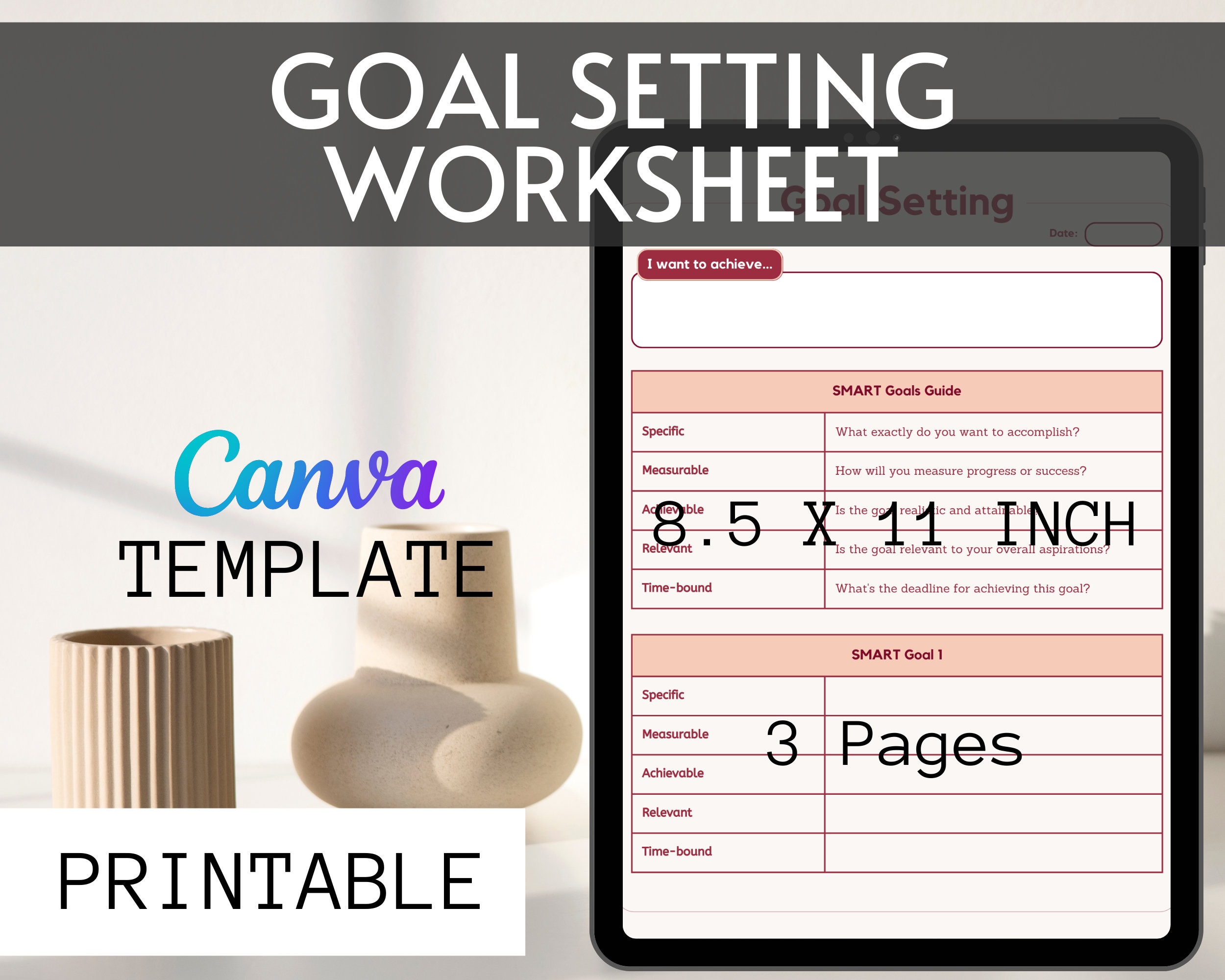 Printable Goal Setting Worksheet Template SMART Goals - Etsy
