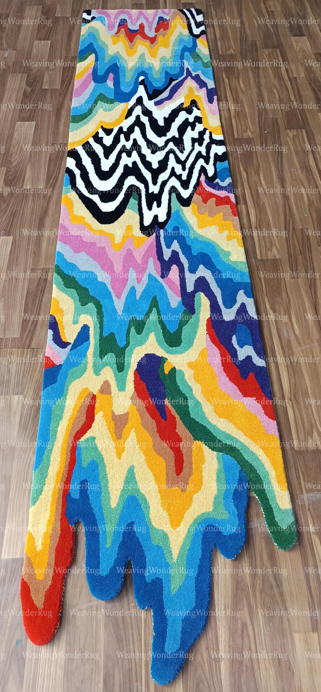 Melting Psychedelic Runner Tufted Rug Wool Handmade 4x6 Ft Colorful ...
