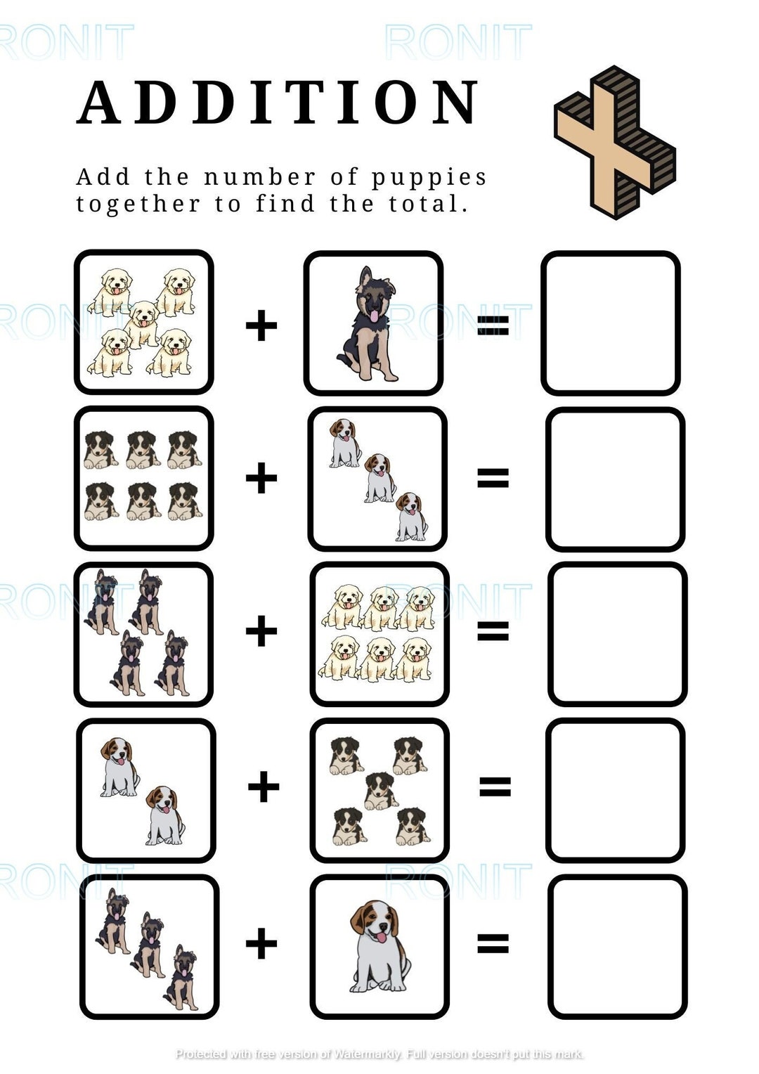 Math Worksheet With Puppies - Etsy