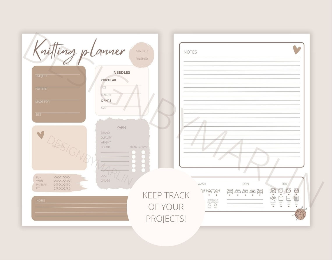 PRINTABLE Knitting Planner, Knitting Journal, Knitting Project Planner ...