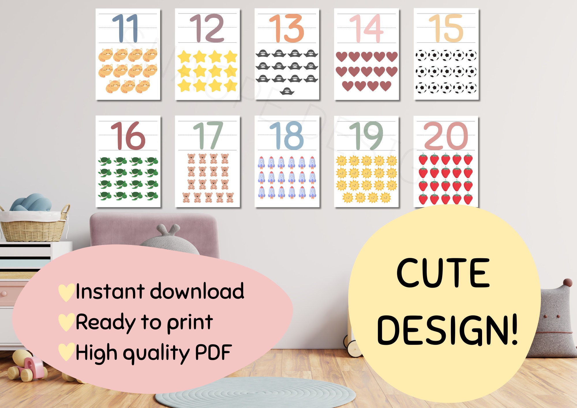 Numbers Posters 1-20 Classroom Decorations Numbers Counting - Etsy