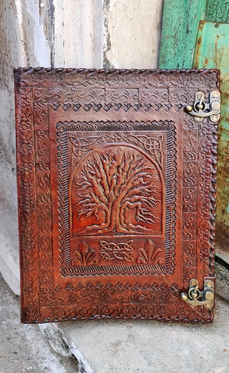 Personalized Hand Embosser Leather Binder Cover | Tree of Life Grimoire ...