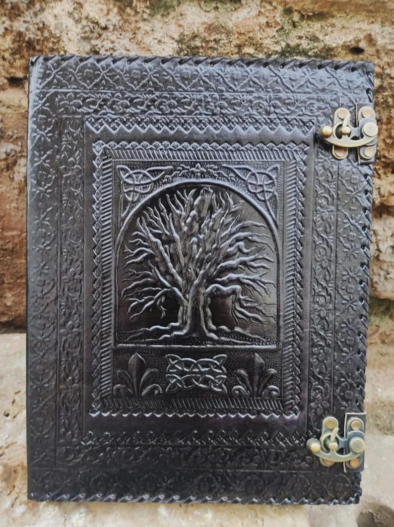 Personalized Hand Embosser Leather Binder Cover | Tree of Life Grimoire ...