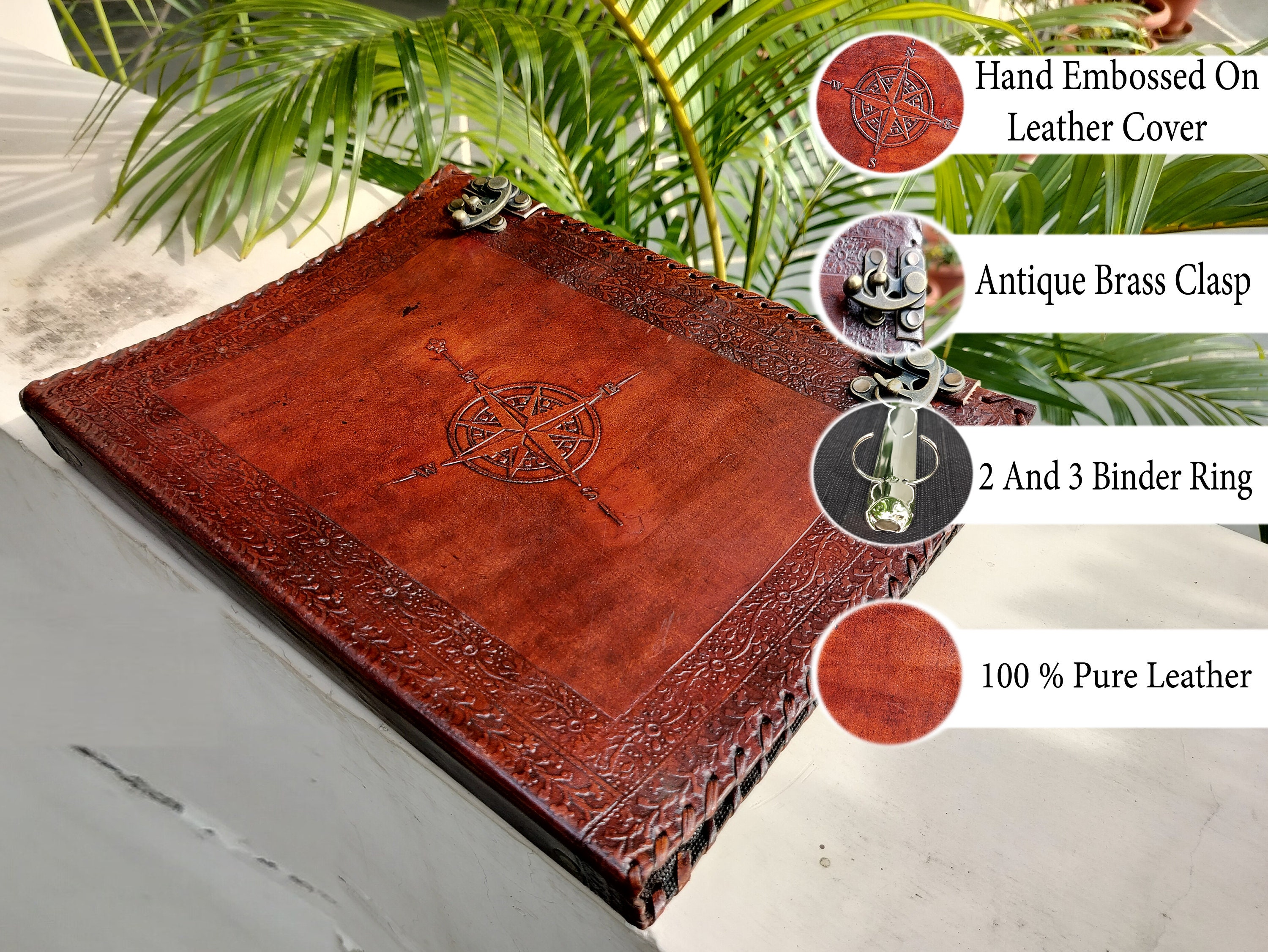 Handmade Leather Compass Binder: Refillable Ring Portfolio - Etsy