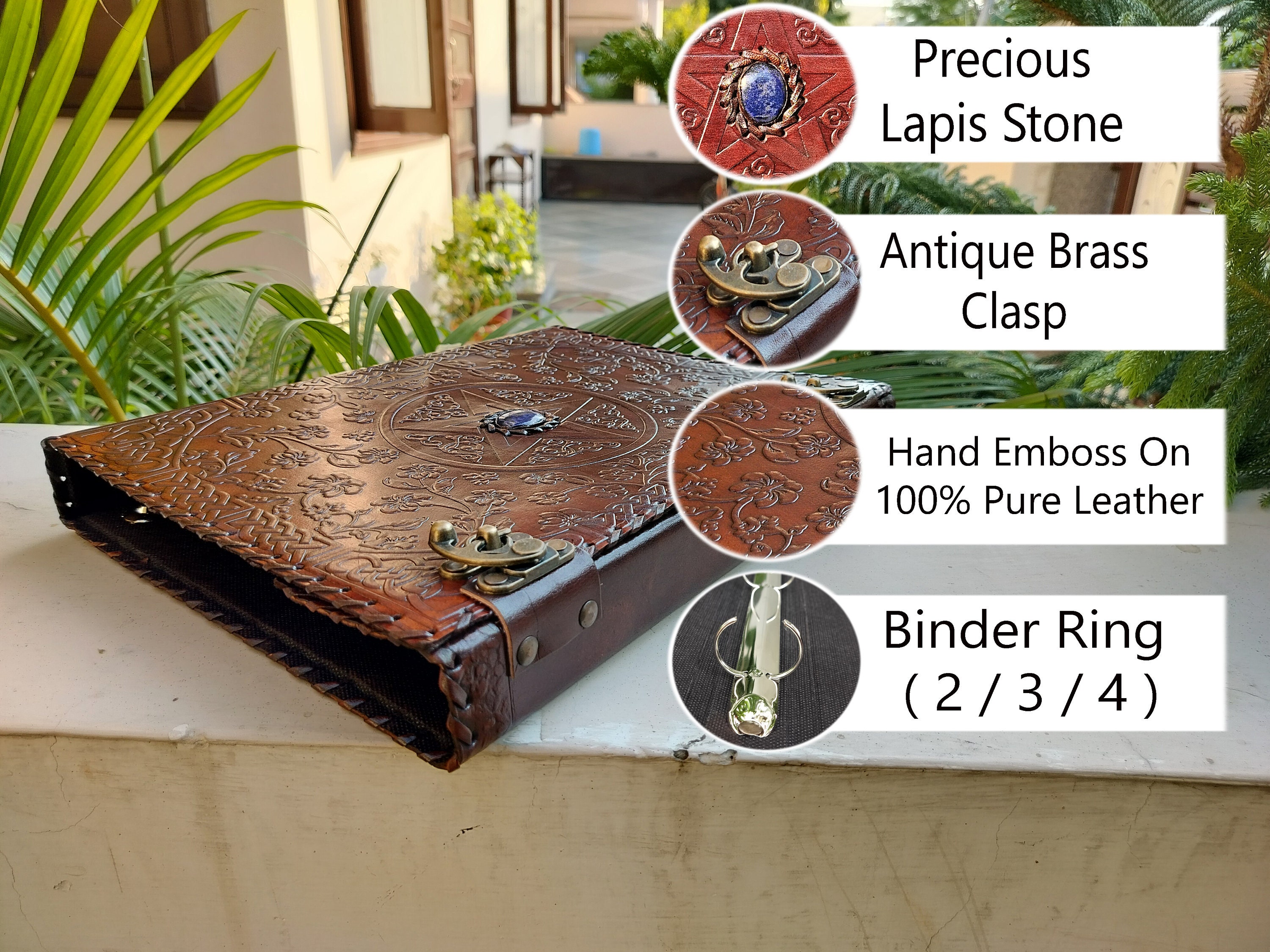 Handcrafted Lapis Stone Leather Binder Customizable A4 Ring Binder for ...