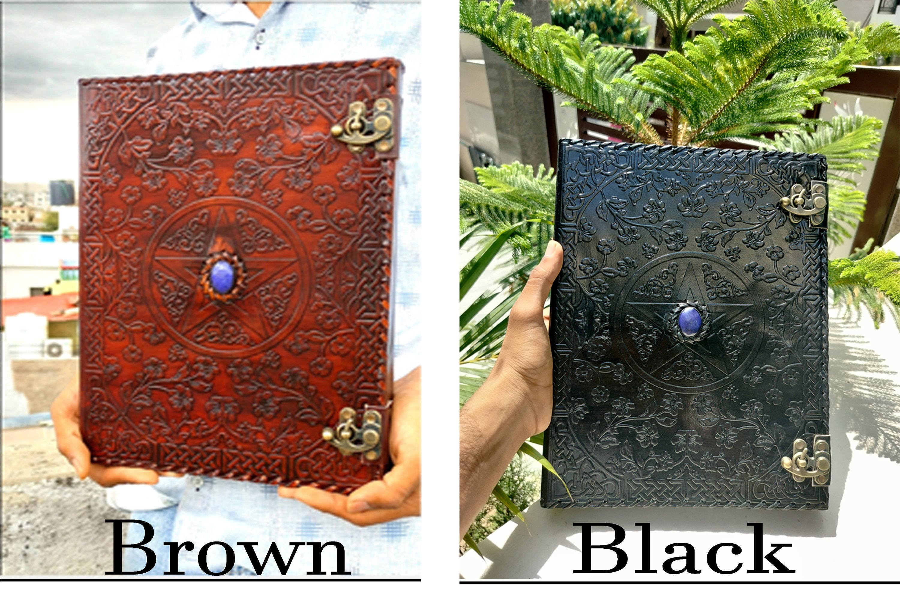 Handcrafted Lapis Stone Leather Binder Customizable A4 Ring Binder for ...