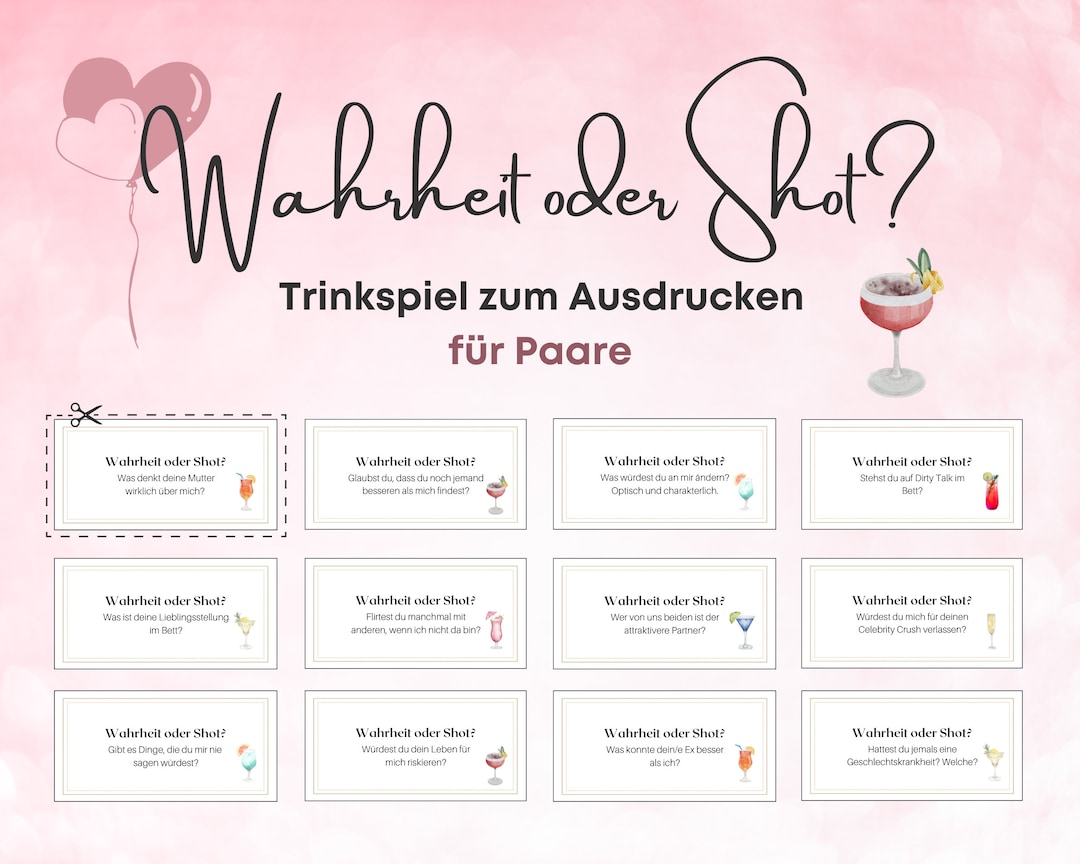 Truth or Shot? Printable Drinking Game for Couples With 96 Cards ...