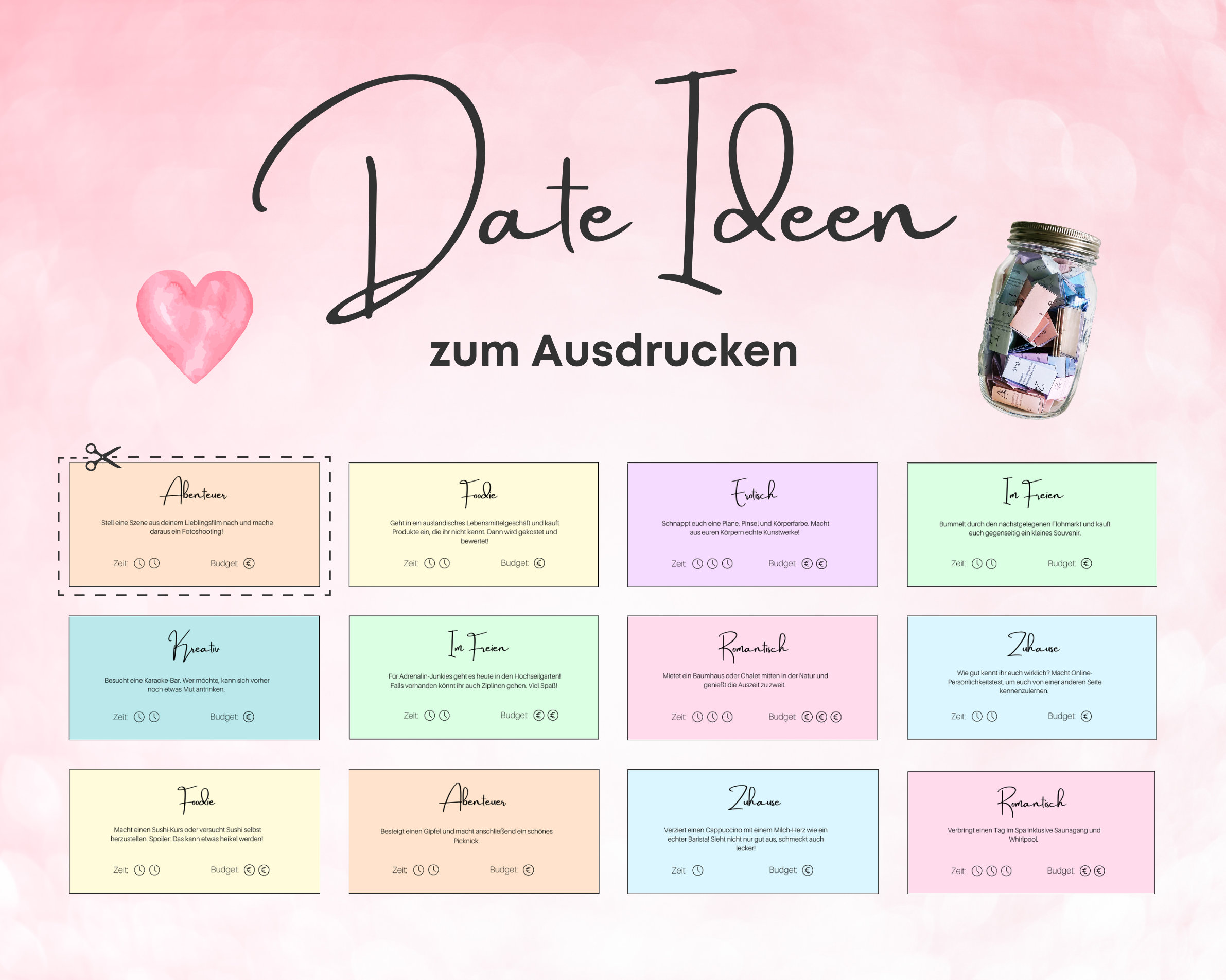 132 einzigartige Date Ideen Karten zum Ausdrucken für ein Date-Ideen ...