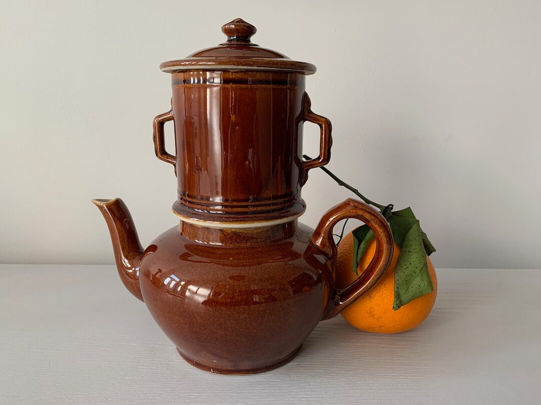Vintage French Teapot, Coffee Pot, Porcelain Pot With Built in Filter ...