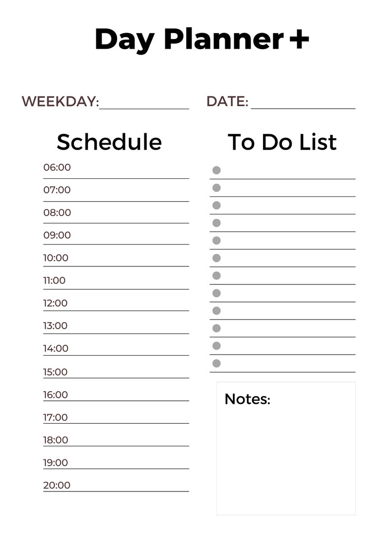 Dayplanner+, Minimalist Design, To-do List, Daily Schedule, Notes, PDF ...