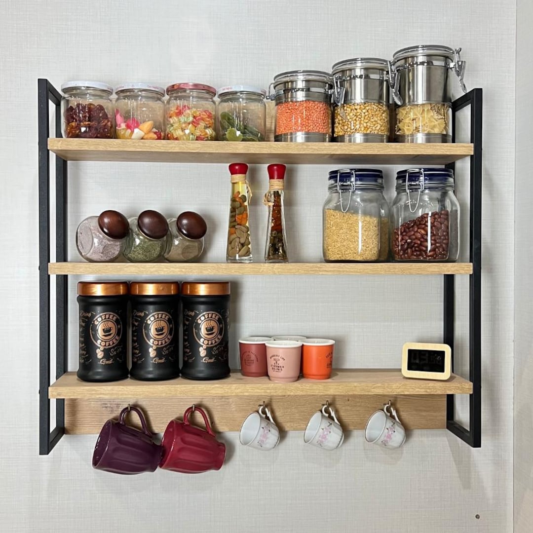 Wall Mounted Metal Spice Rack - Kitchen Organizer Shelf - Metal Storage ...