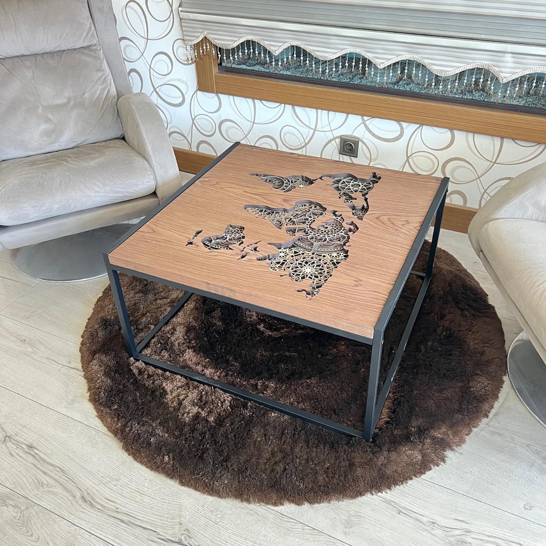 Wooden Coffee Table, 3D World Map Unique Coffee Table for Living Room ...