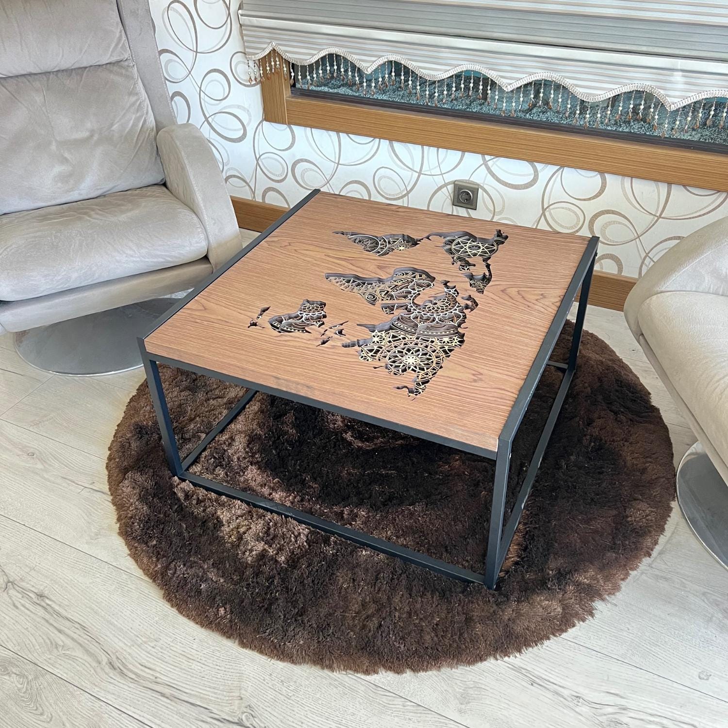 Wooden Coffee Table, 3D World Map Unique Coffee Table for Living Room ...
